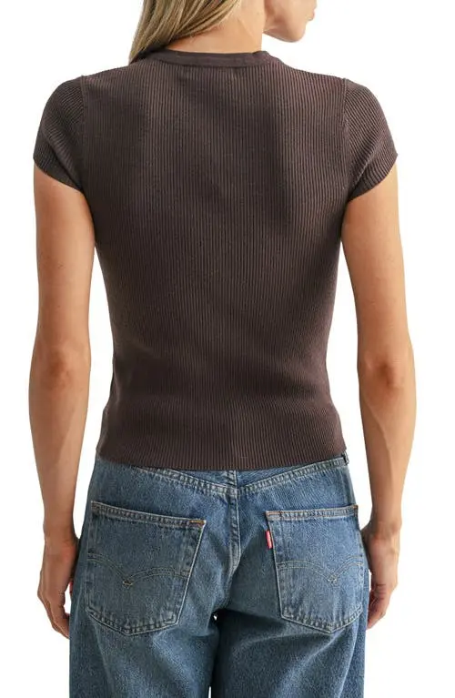 ALL IN FAVOR Rib-knit Cardigan Top With Cap Sleeves - Espresso