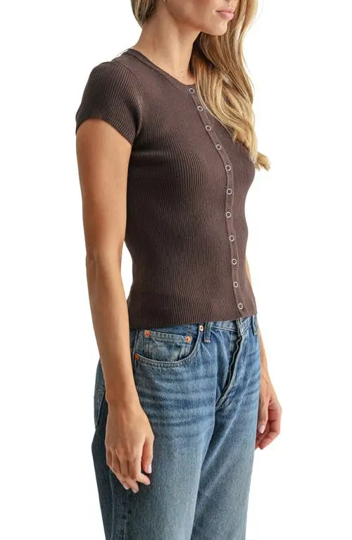 ALL IN FAVOR Rib-knit Cardigan Top With Cap Sleeves - Espresso