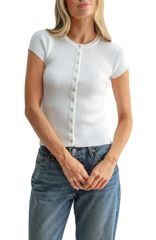 ALL IN FAVOR Cap Sleeve Rib Knit Cardigan Top - Ivory