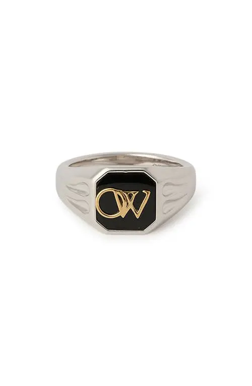 Off-White Monogram Onyx Signet Ring - Silver