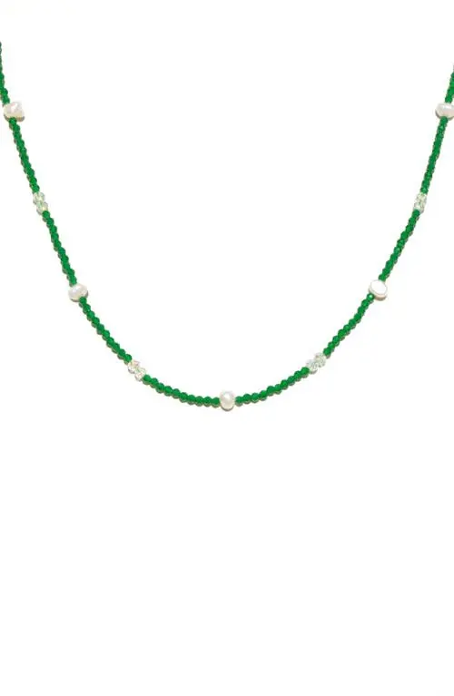 GIRLS CREW Imitation Pearl And Green Bead Chain Necklace - Gold
