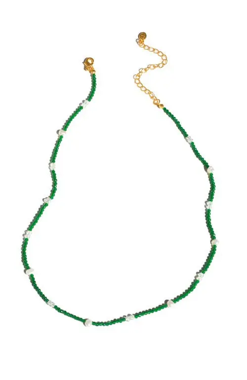 GIRLS CREW Imitation Pearl And Green Bead Chain Necklace