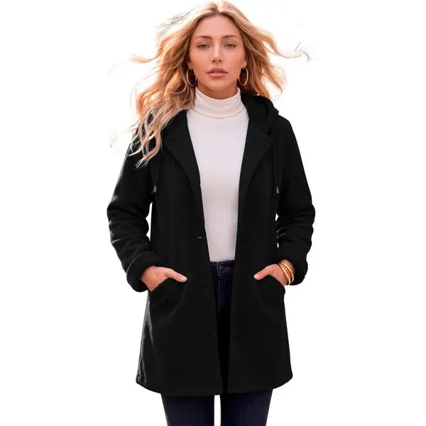 Roaman's Hooded Fleece Coat - Black