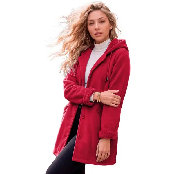 Roaman's Hooded Fleece Coat - Classic Red