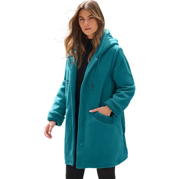 Roaman's Hooded Fleece Fleece Coat - Deep Lagoon
