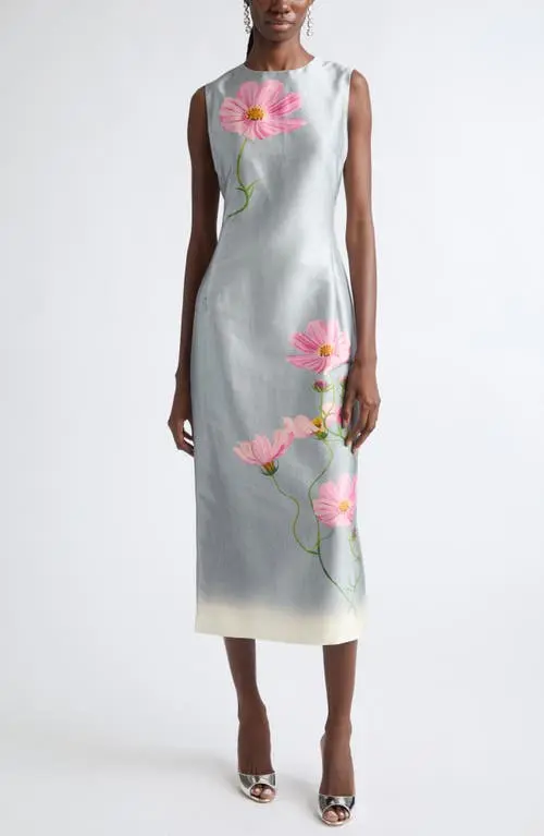 Oscar De La Renta Cosmos Mikado Midi Dress - Pink/grey