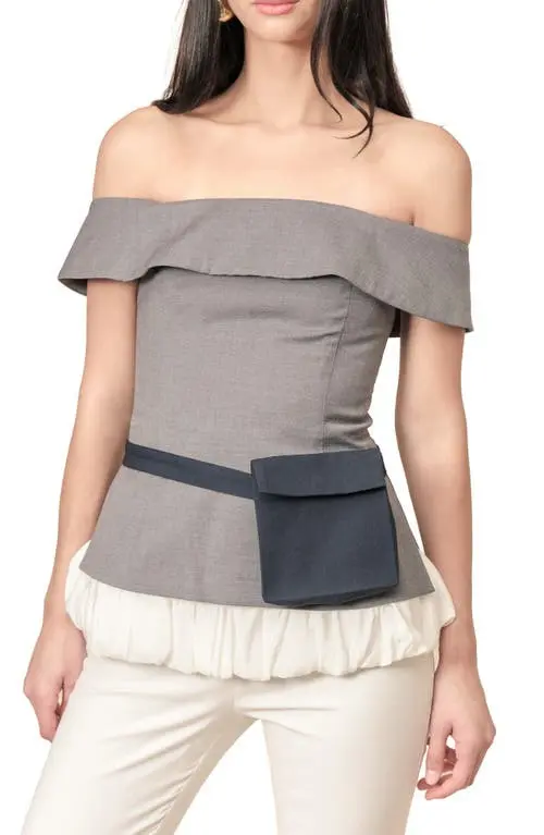 MAUDE CLUB Off-the-shoulder Bubble Hem Top