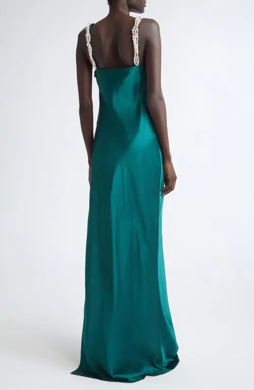 Balmain Embellished Strap Silk Column Gown - Sqv Blue Multi