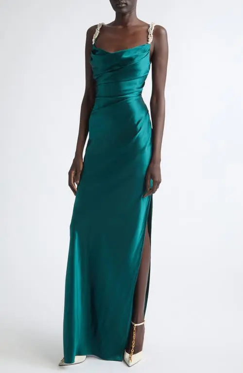 Balmain Embellished Strap Silk Column Gown - Sqv Blue Multi