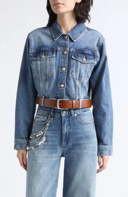 Cinq À Sept Graciel Belted Cropped Denim Jacket