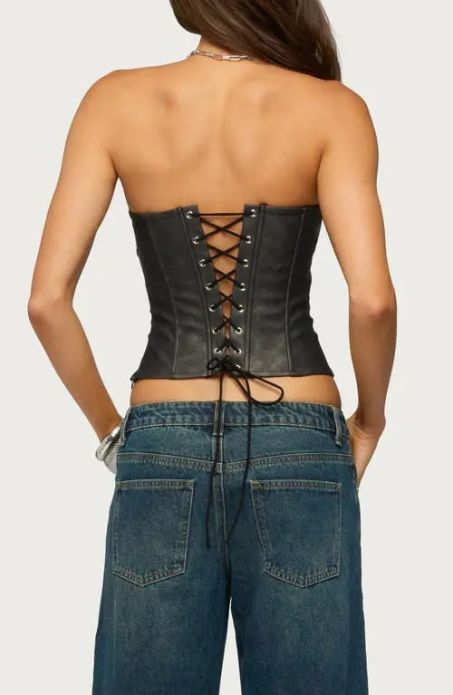 EDIKTED Izara Studded Strapless Faux Leather Corset Top