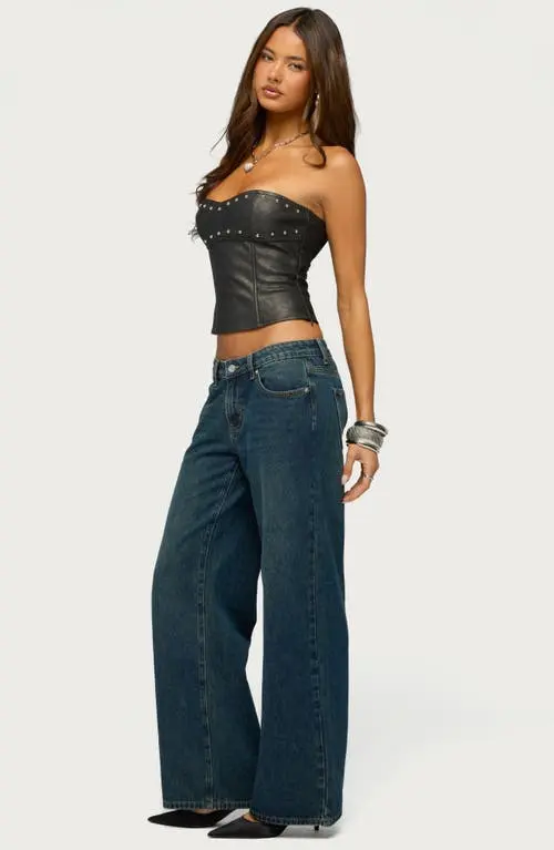 EDIKTED Izara Studded Strapless Faux Leather Corset Top