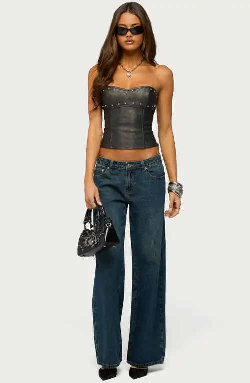 EDIKTED Izara Studded Strapless Faux Leather Corset Top