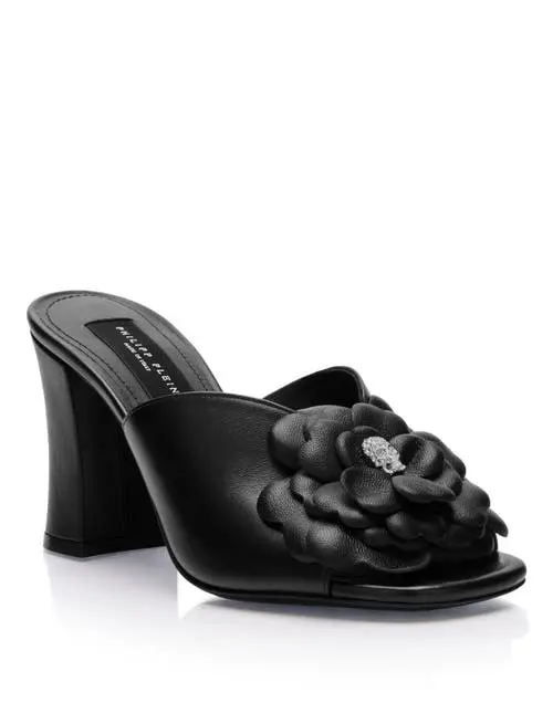 Philipp Plein Leather Platform Sandals Flower - Black