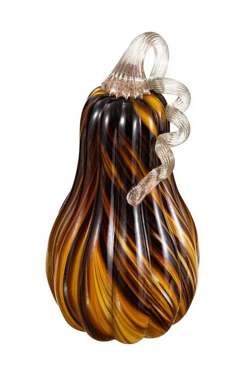 GLITZHOME Multi Striped Large Glass Gourd Pumpkin - Brown