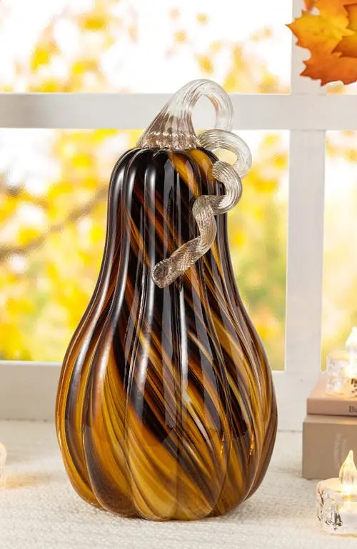 GLITZHOME Multi Striped Large Glass Gourd Pumpkin