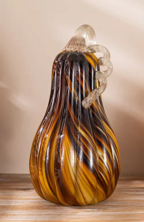 GLITZHOME Multi Striped Large Glass Gourd Pumpkin