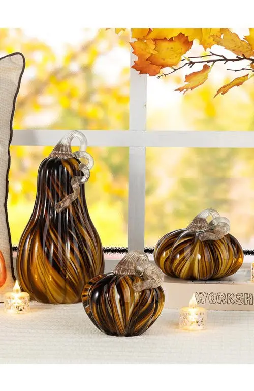 GLITZHOME Multi Striped Large Glass Gourd Pumpkin