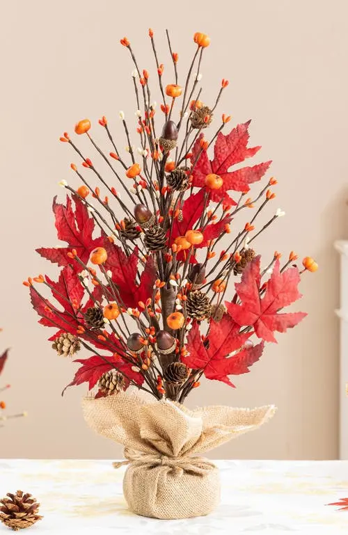 GLITZHOME Fall Harvest Table Tree Decor - Burgundy