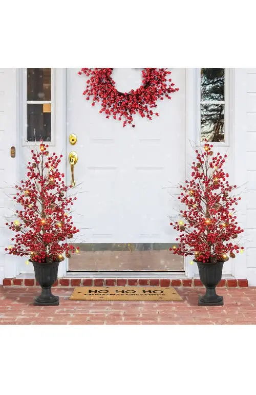 GLITZHOME 3ft Christmas Lighted Berry And Pine Cone Urn Porch Tree With Timer