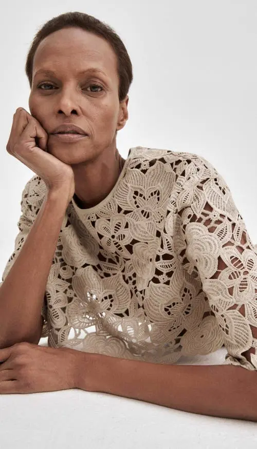 Smythe Lace Tee - Latte