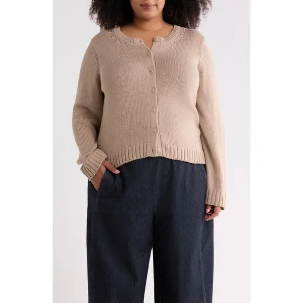 Eileen Fisher Organic Cotton Button Front Cardigan - Wheat