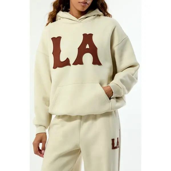 PACSUN La Relaxed Fit Cotton Blend Hoodie - Cream