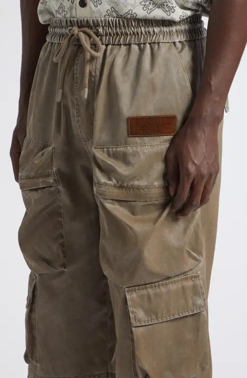 Amiri Faux Leather Cargo Pants With Drawstring Waist And Snap Button Cuffs