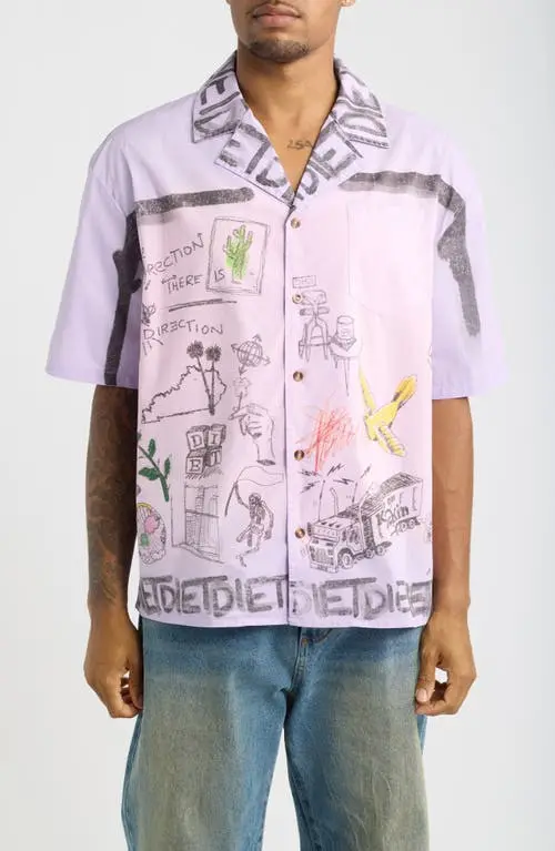 DIET STARTS MONDAY Doodle Graphic Cotton Button-up Shirt