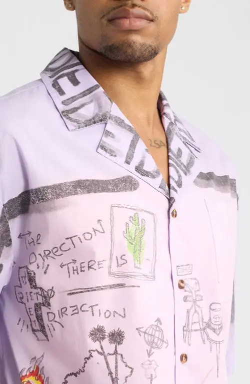 DIET STARTS MONDAY Doodle Graphic Cotton Button-up Shirt