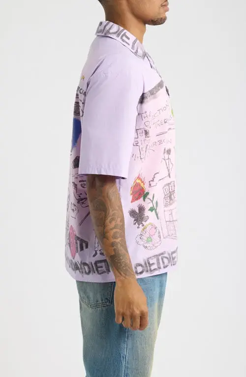 DIET STARTS MONDAY Doodle Graphic Cotton Button-up Shirt