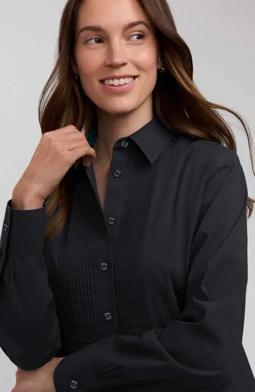 Foxcroft Jodie Pintuck Pleat Stretch Cotton Button-up Shirt