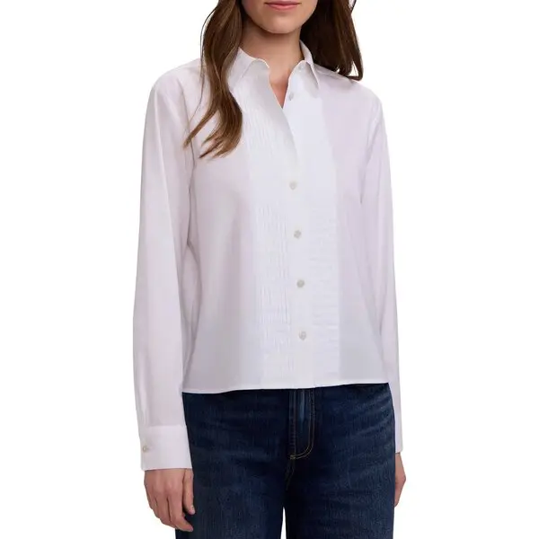 Foxcroft Jodie Pintuck Pleat Stretch Cotton Button-up Shirt - White