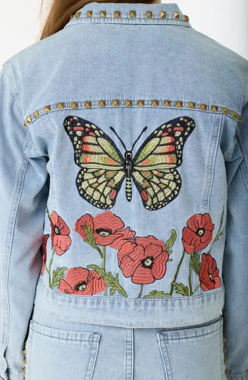 FADE OUT LOUD Studded Denim Trucker Jacket