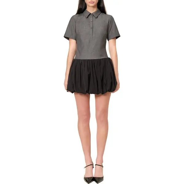 MAUDE CLUB Beth Two-tone Bubble Minidress - Grey Black