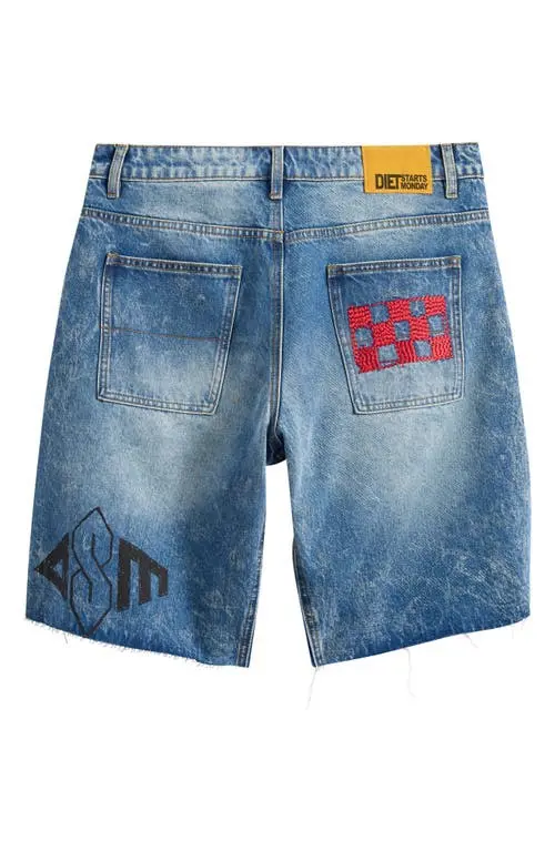 DIET STARTS MONDAY Doodle Distressed Raw Hem Denim Shorts