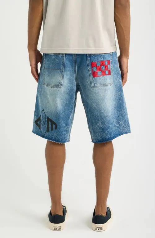 DIET STARTS MONDAY Doodle Distressed Raw Hem Denim Shorts