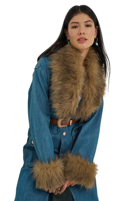 Wrangler Faux Fur Trim Duster Coat