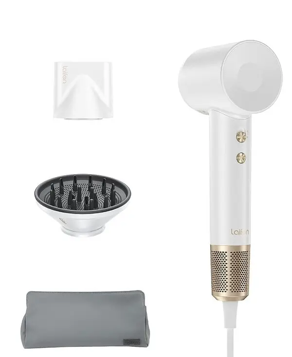 LAIFEN Swift Premium Hair Dryer With 2 Nozzles And Travel Bag - White/silver