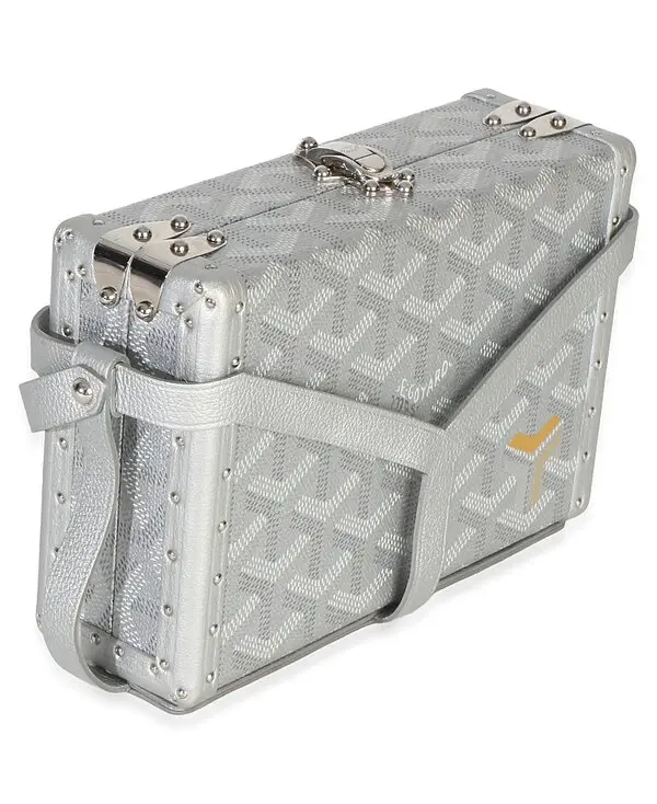 Goyard Precious Metals Goyardine Canvas Minaudiere Trunk Canvas Handbag - Silver