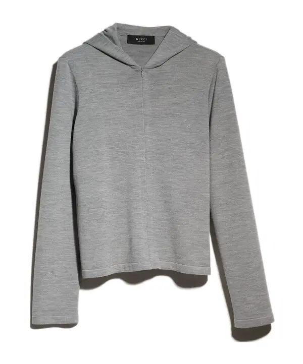 Gucci Wool Silk Blend Hooded Zip-up Cardigan