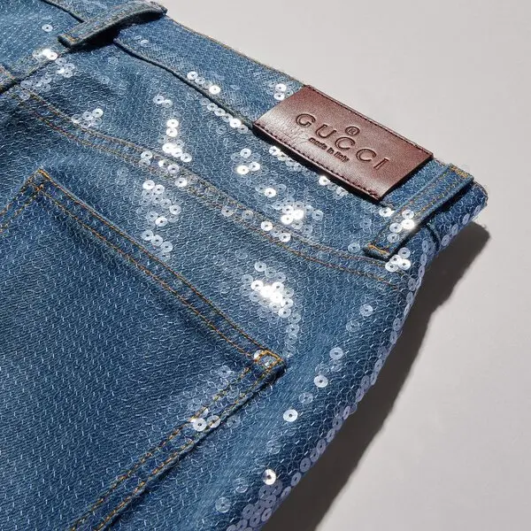 Gucci Cotton Denim Pants With Sequins Embroidery
