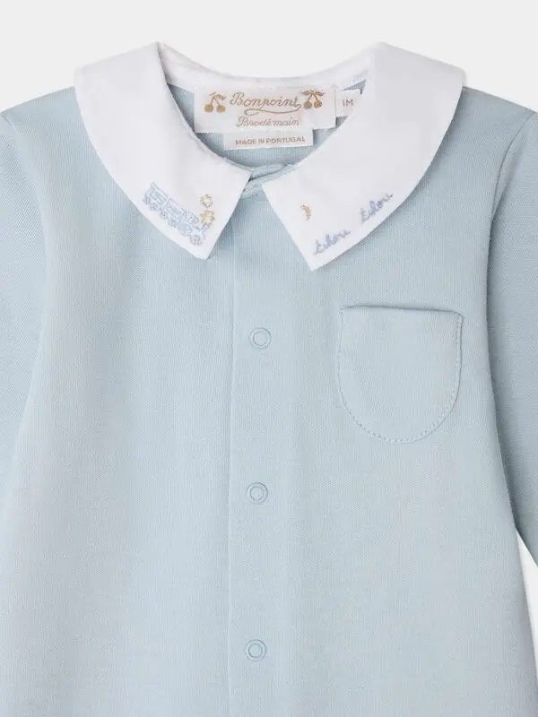 Bonpoint Anton Pyjamas With Hand Embroidered Train In Organic Cotton
