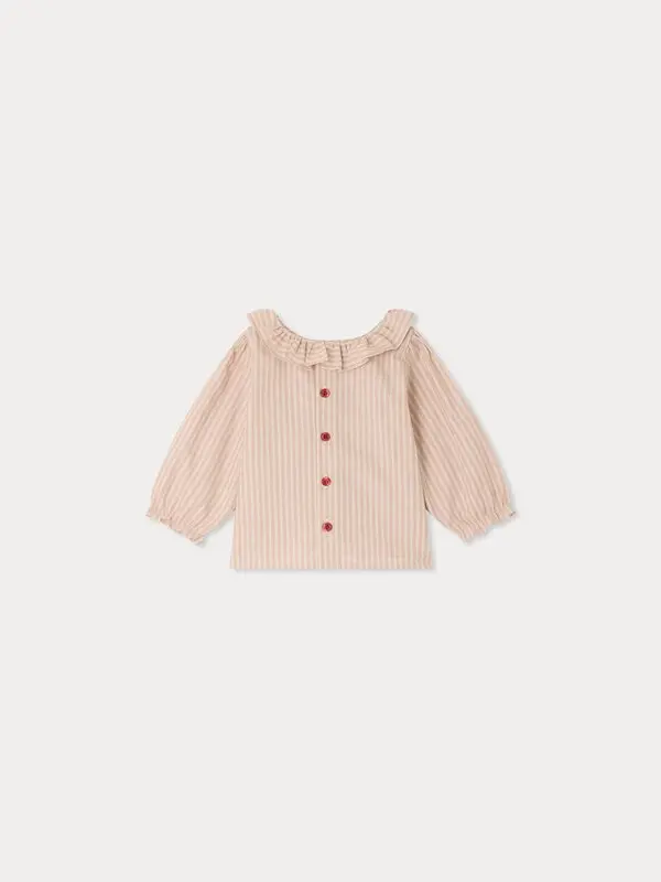 Bonpoint Organic Cotton Striped Blouse With Smocked Embroidery - Off-white Stripe