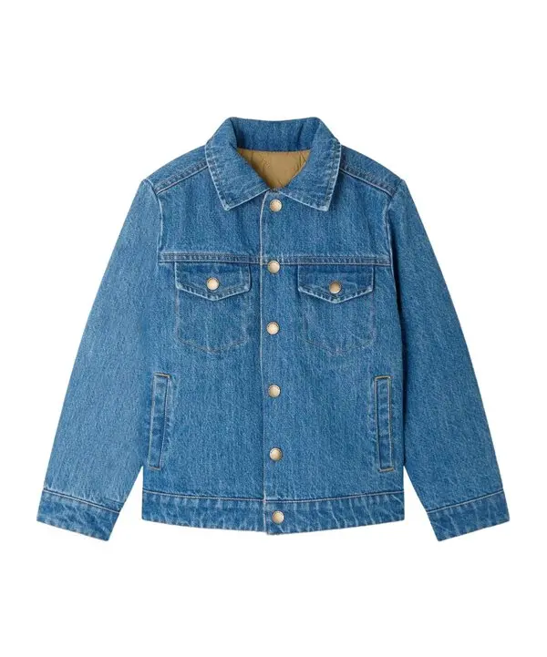Bonpoint Marvin Reversible Jacket With Embroidery On The Back In Organic Cotton - Light Denim