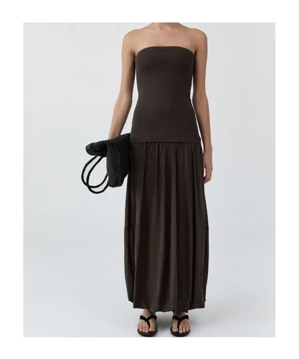 ST. AGNI Strapless Lantern Hem Maxi Dress