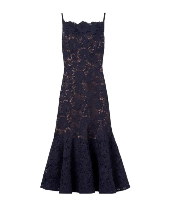 SELF-PORTRAIT Spiral Lace Midi Dress - Navy