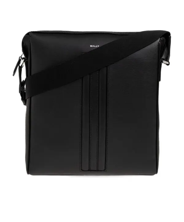 Bally Mythos Logo Lettering Striped Messenger Bag - Black