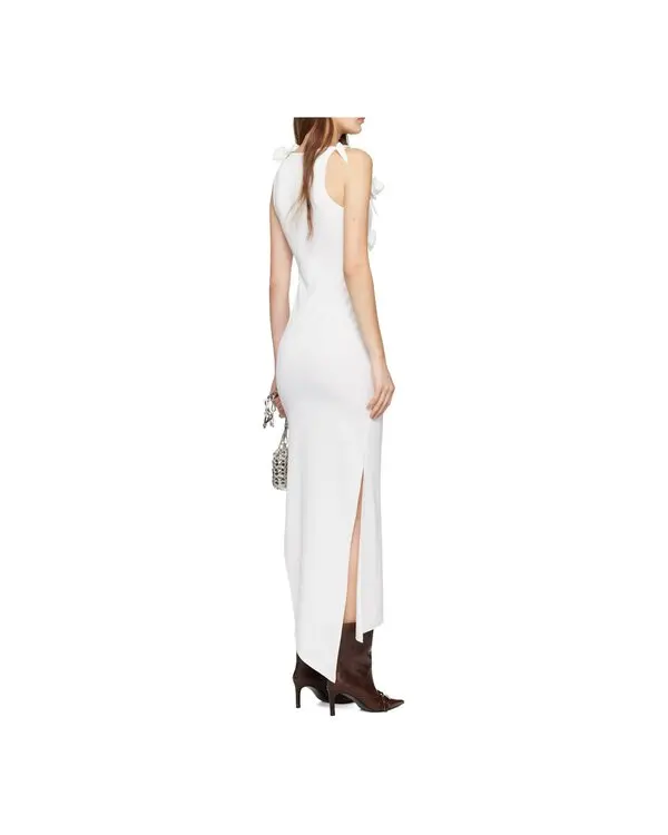 Coperni Sleeveless Midi Dress With Floral Appliqués And Asymmetrical Hem - White