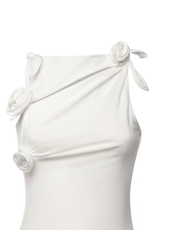 Coperni Sleeveless Midi Dress With Floral Appliqués And Asymmetrical Hem